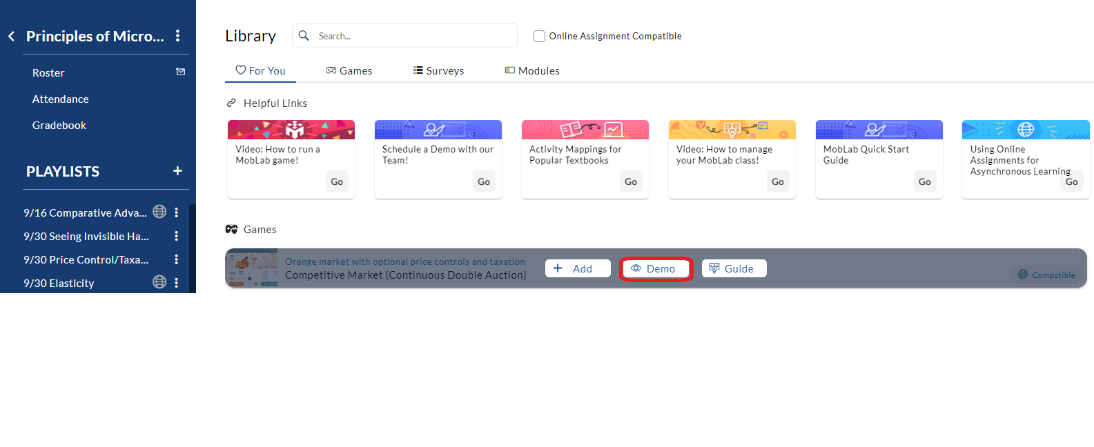 Demo Games & Surveys – MobLab - Support